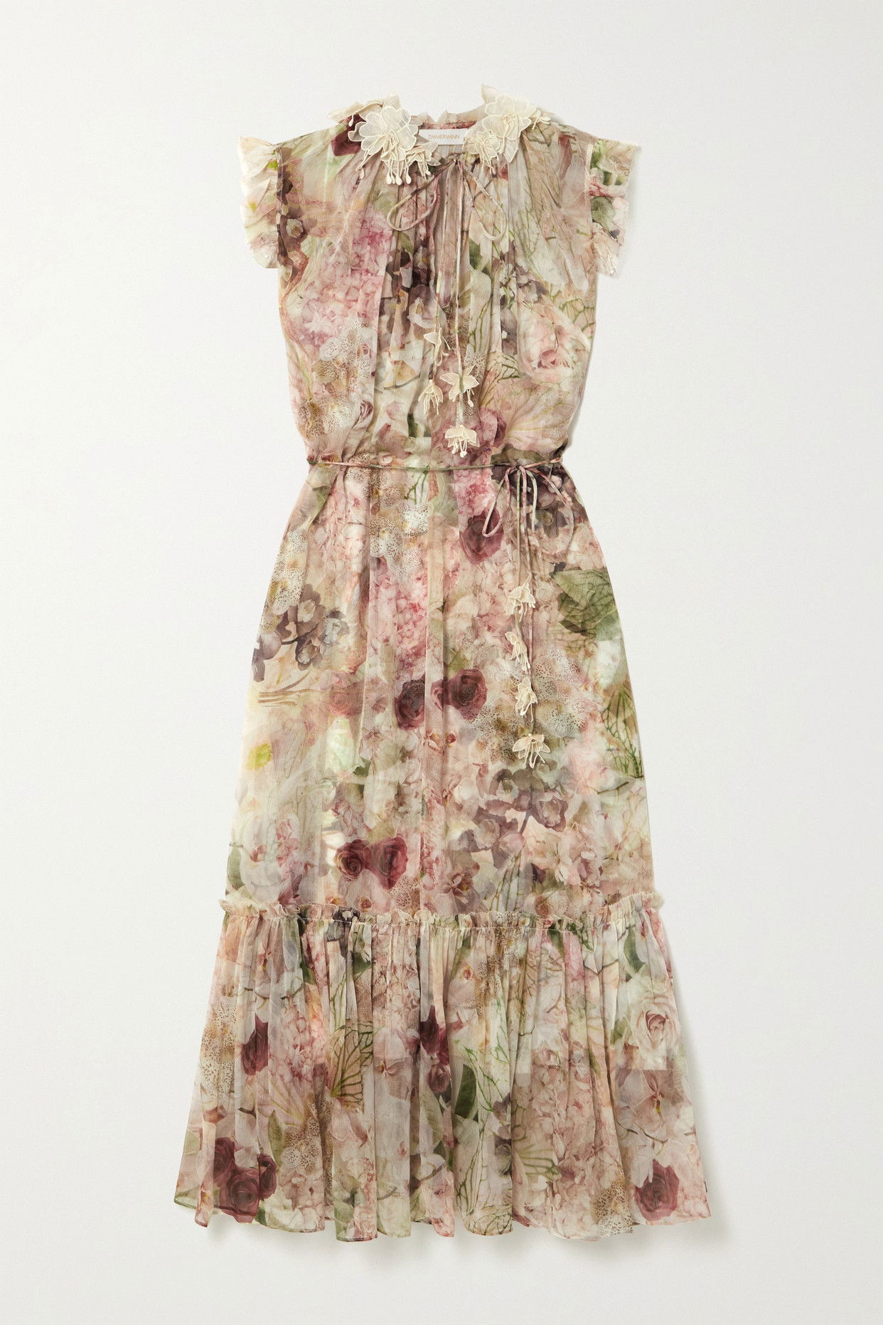 ZIMMERMANN Dancer Flutter Belted Ruffled Floral-Print Silk-Chiffon Midi ...