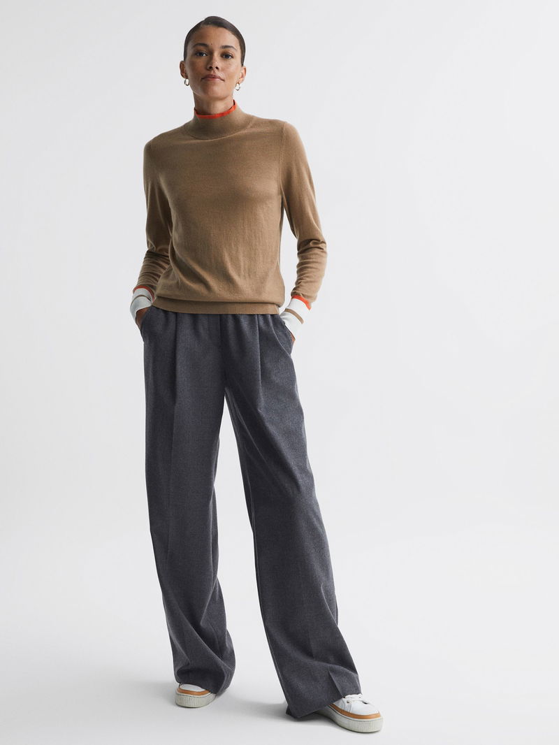 REISS Kristen Fitted Merino Wool Funnel Neck Top | Endource