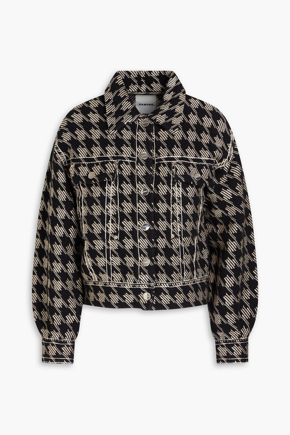 SANDRO Houndstooth Cotton-Blend Tweed Jacket | endource