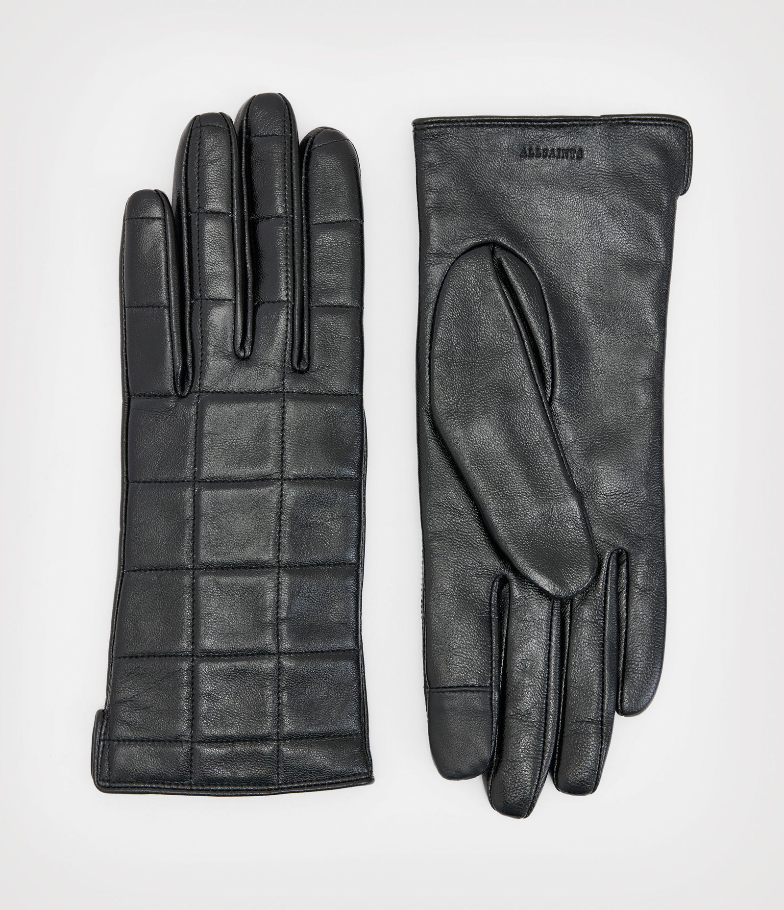 ALLSAINTS Andra Leather Gloves in Shiny Black | Endource