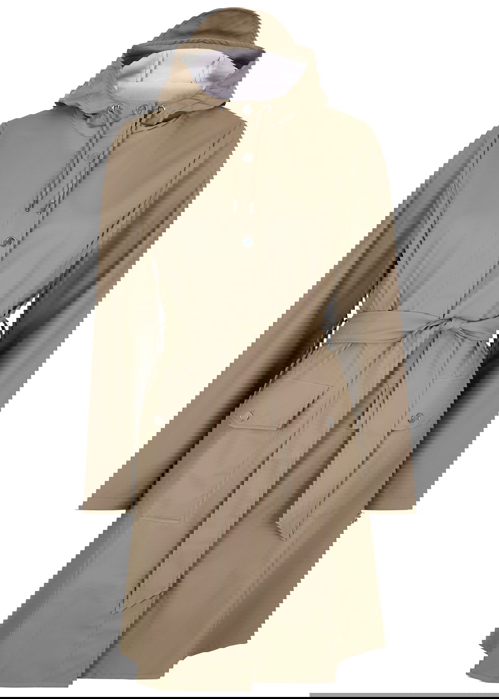 RAINS Taupe Belted Rubberised Raincoat | endource