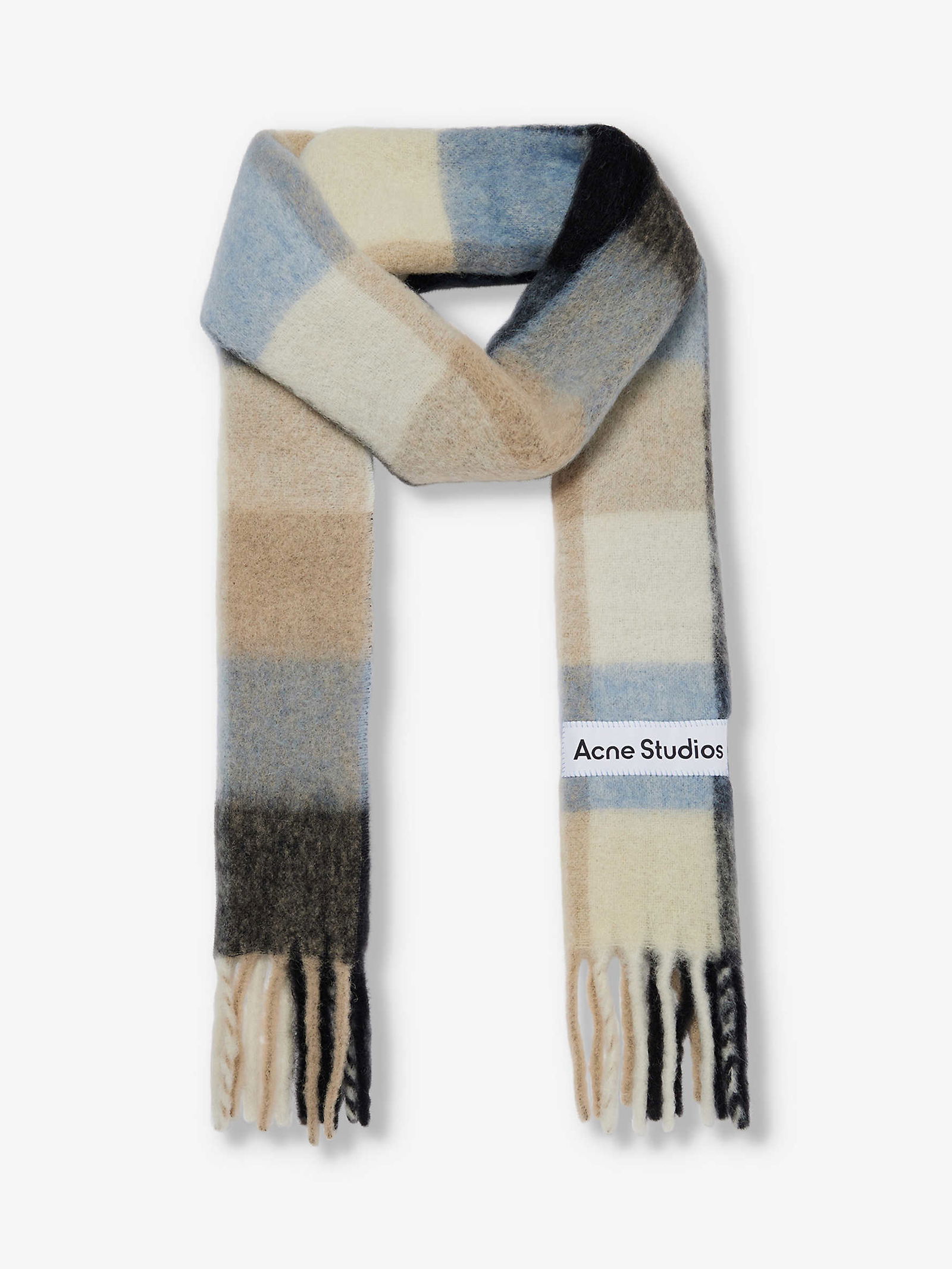 ACNE STUDIOS Vally Checked Wool Scarf in Blue Beige Black | endource