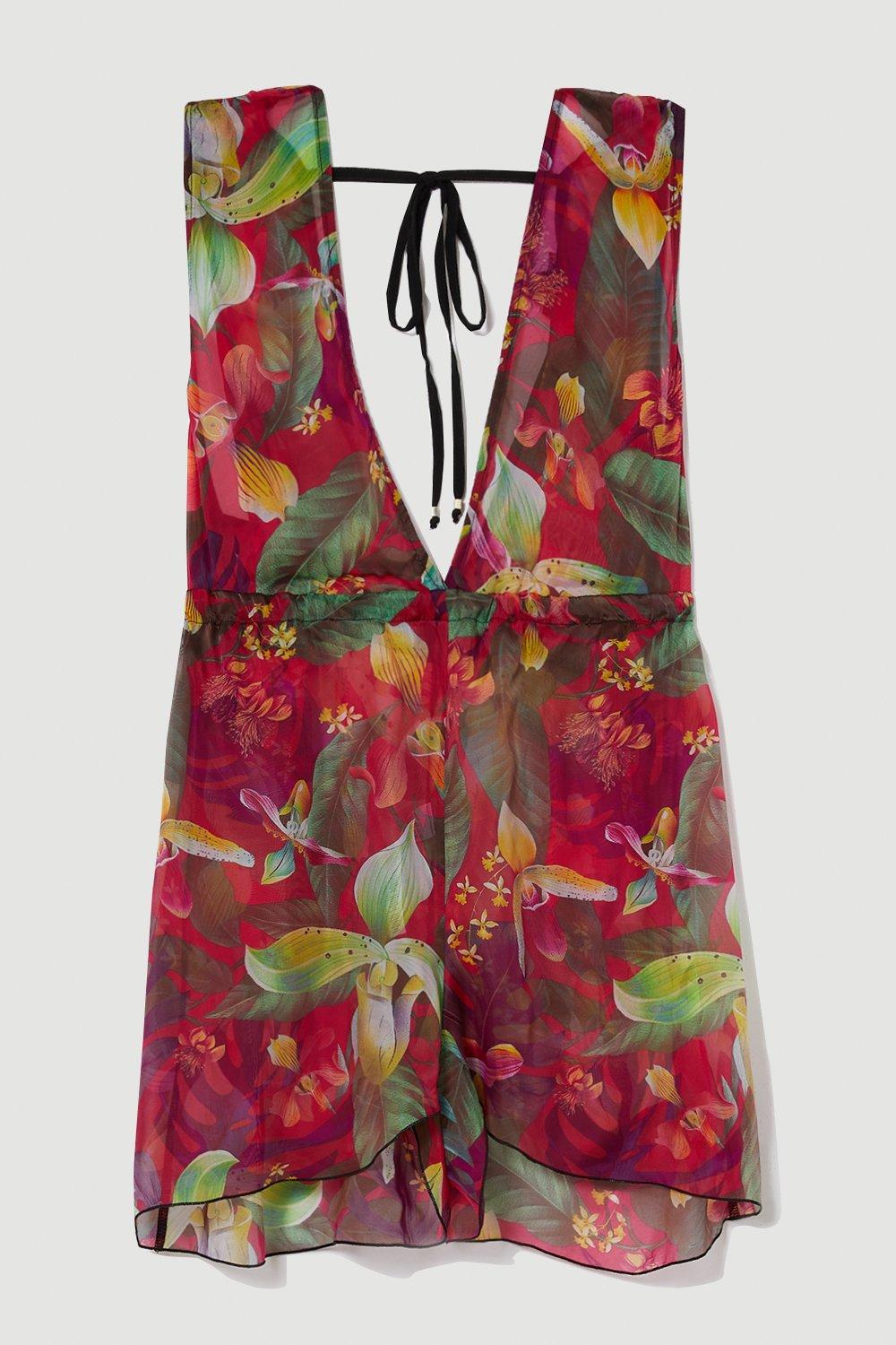 KAREN MILLEN Hot Tropical Beach Playsuit in Hot Pink | endource