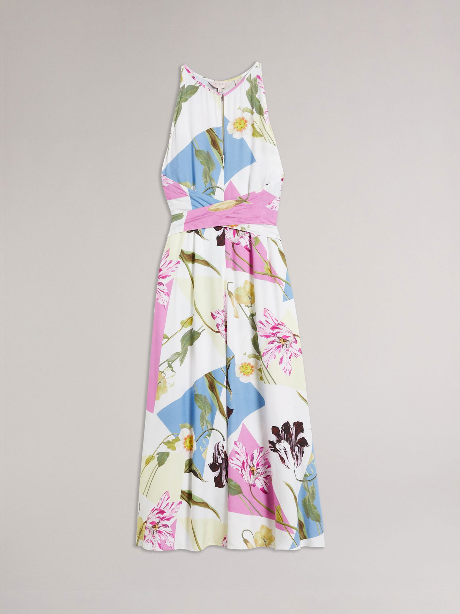 TED BAKER Saanvii Floral Flared Midi Dress in White/Multi | endource
