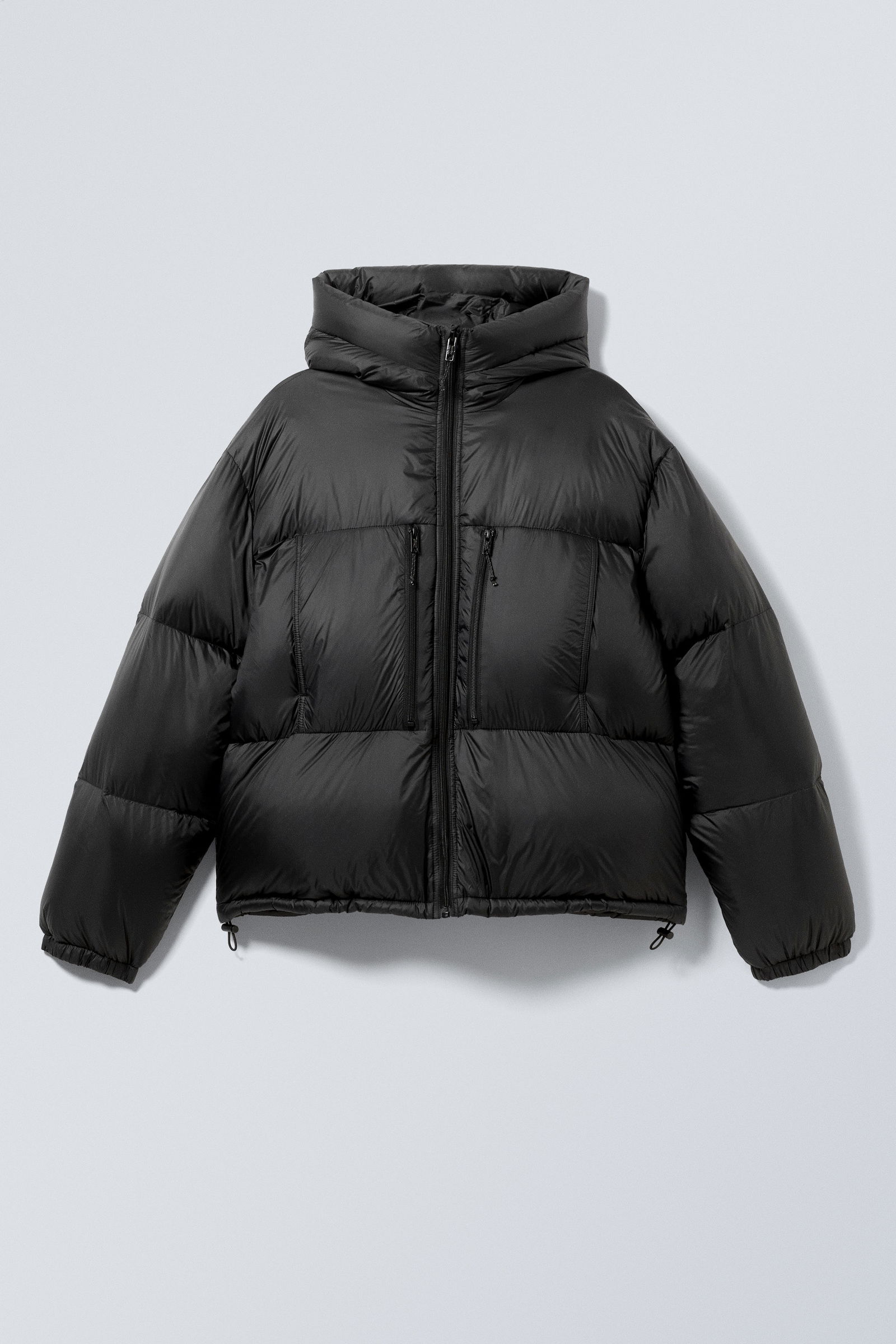 WEEKDAY Hooded Recycled Down Puffer Jacket in Black | endource