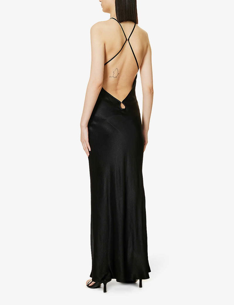 BEC & BRIDGE Indi High-Neck Satin Maxi Dress in BLACK | endource