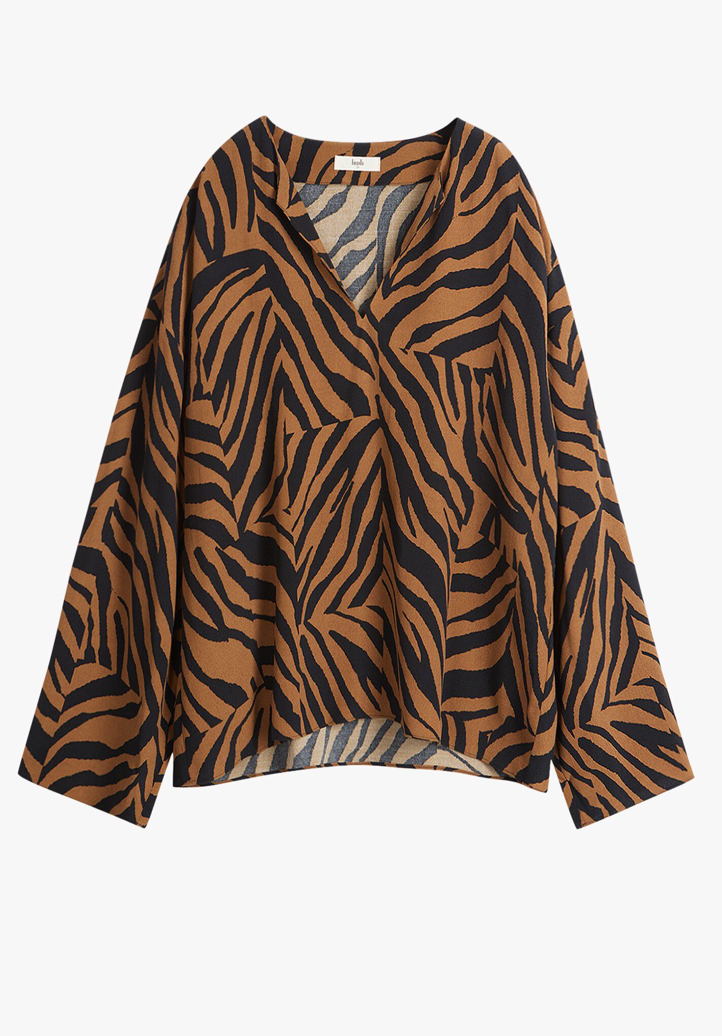 HUSH Lauren Notch Neck Top in Zebra Patchwork Brown | endource