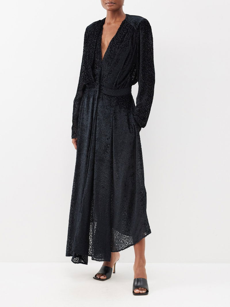 RAEY Velvet Devoré Wrap Dress in Black | endource