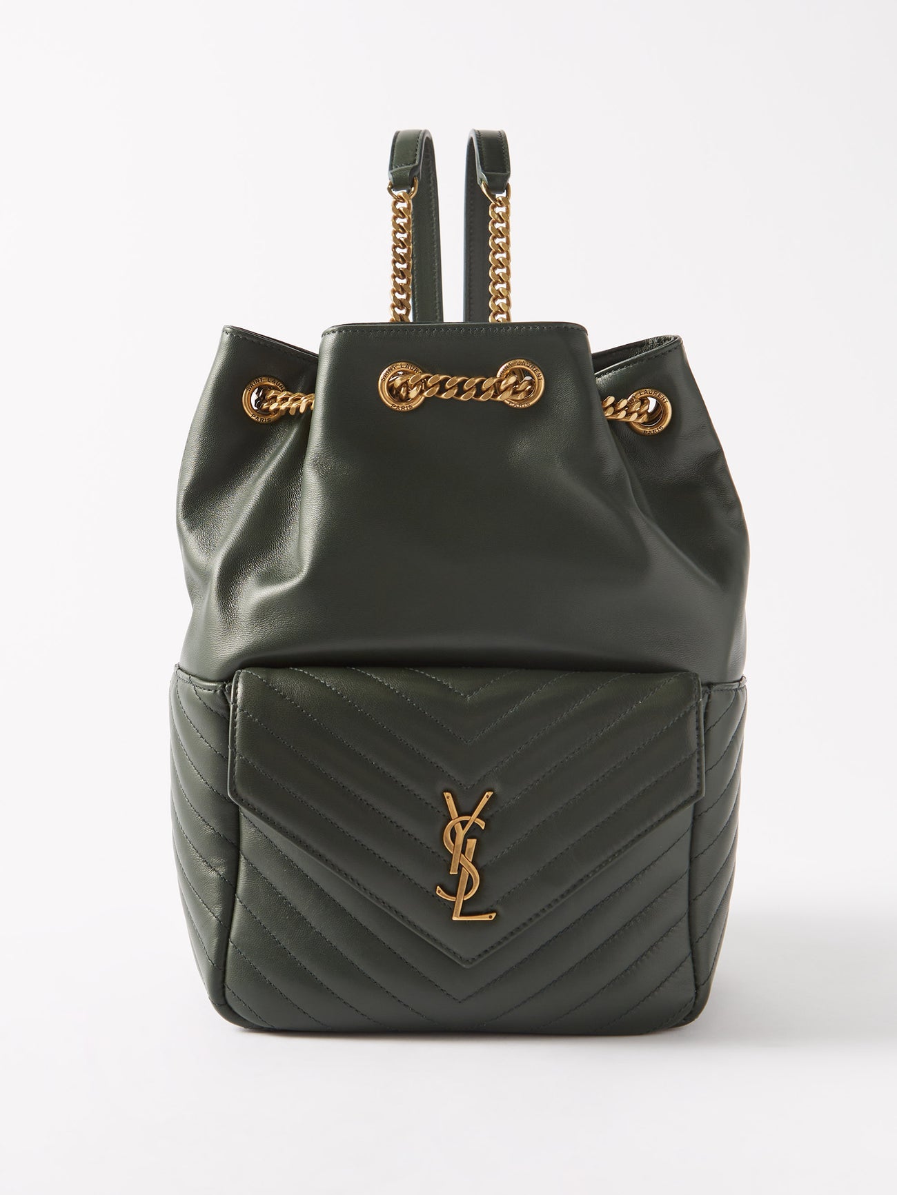SAINT LAURENT Joe YSL-Monogram Leather Backpack in Green | endource