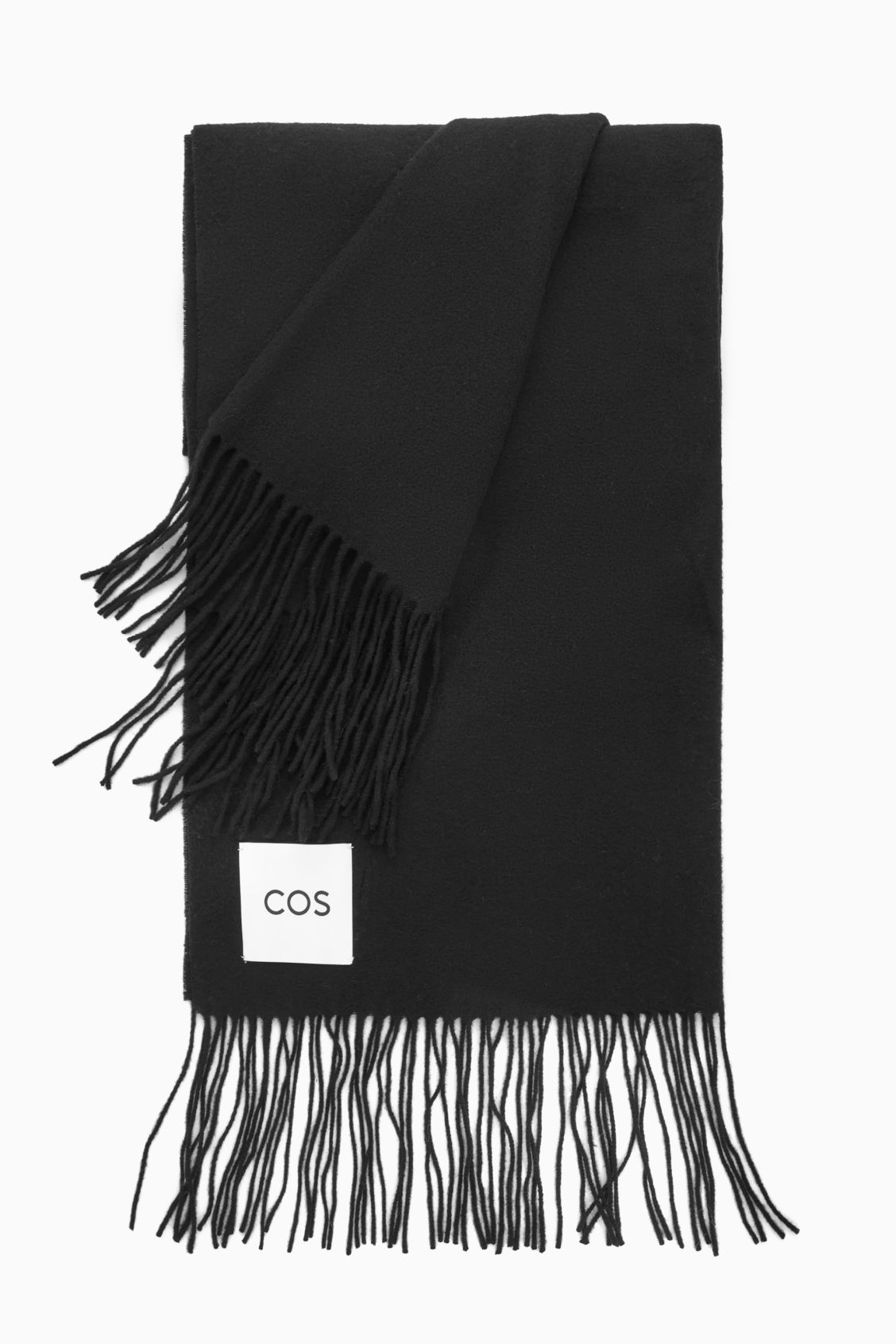 COS Fringed Pure Wool Scarf in BLACK | Endource