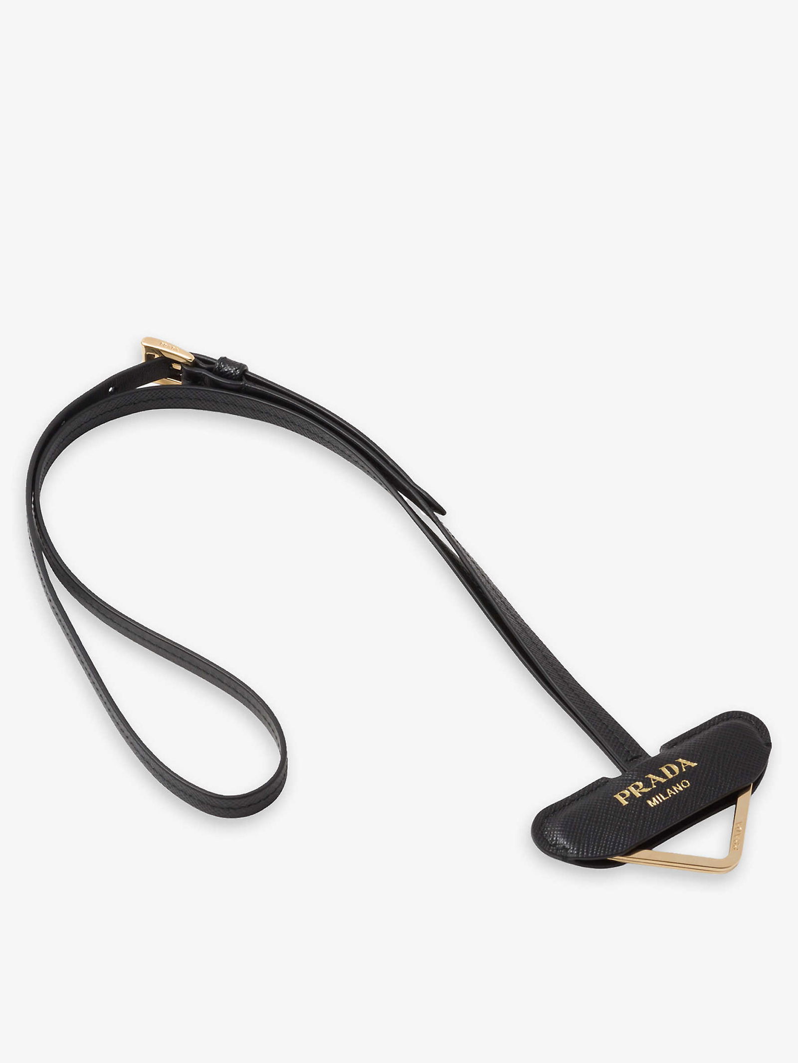 PRADA Logo-Engraved Leather And Metal Keyring in BLACK | endource