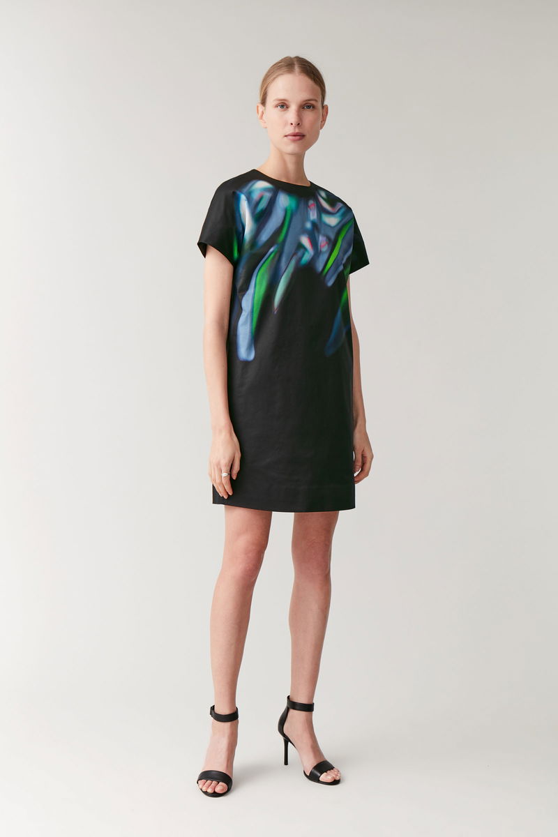 COS Printed Dress With Lining in Black / Green / Lilac | endource