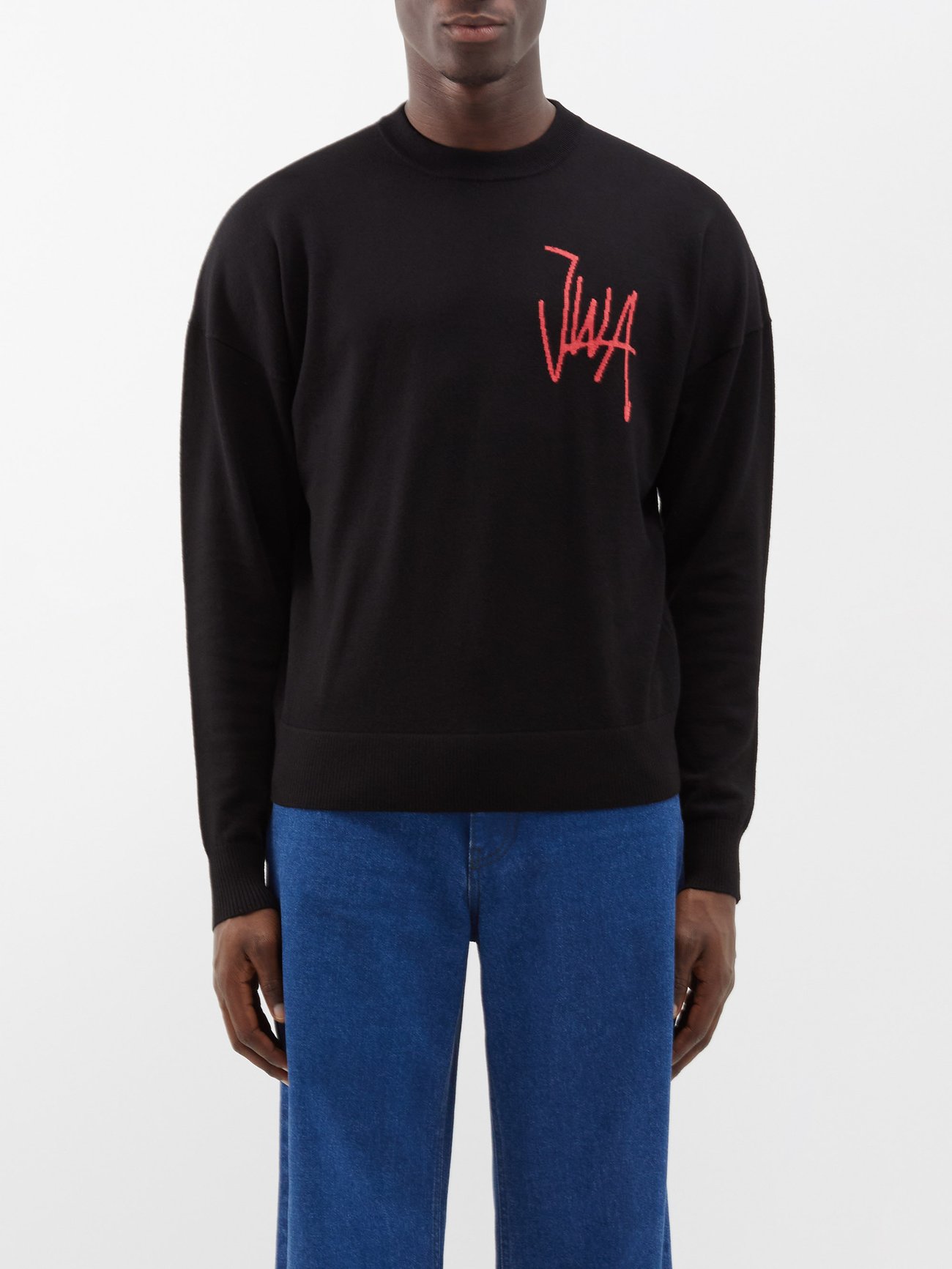 JW ANDERSON JWA Logo-Intarsia Wool Sweater in Black | Endource