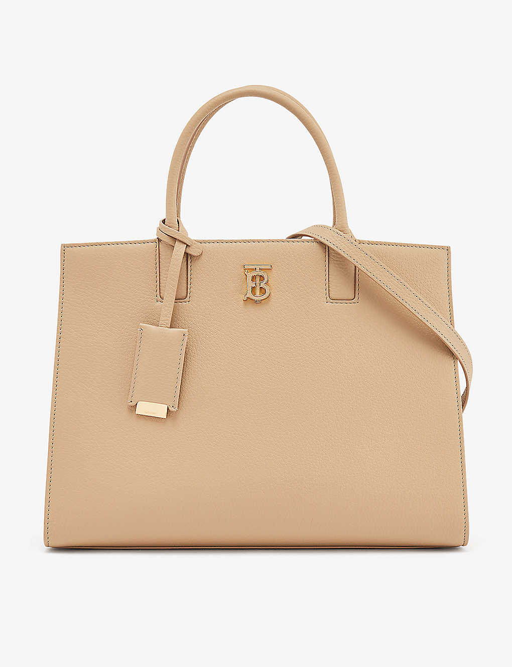 BURBERRY Frances Small Leather Top-Handle Bag in Oat Beige | endource