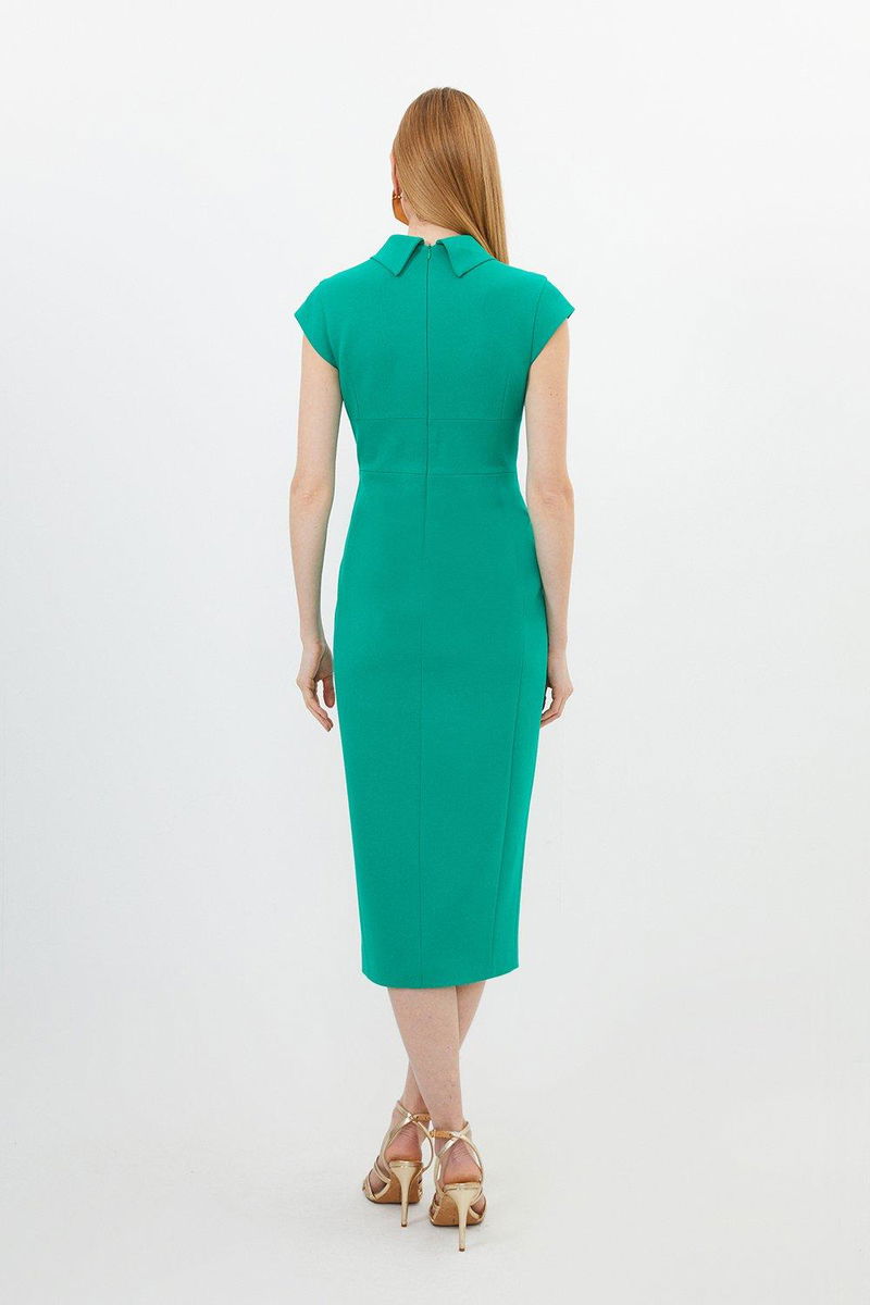 Karen Millen Tailored Structured Crepe High Neck Cap Sleeve Midi Dress