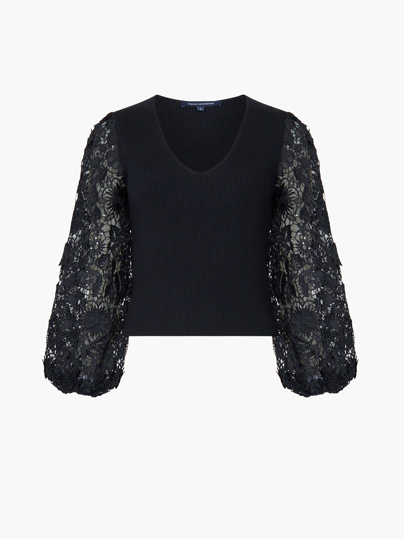 FRENCH CONNECTION Loa Joss Sequin Lace Mix Top in Black | Endource