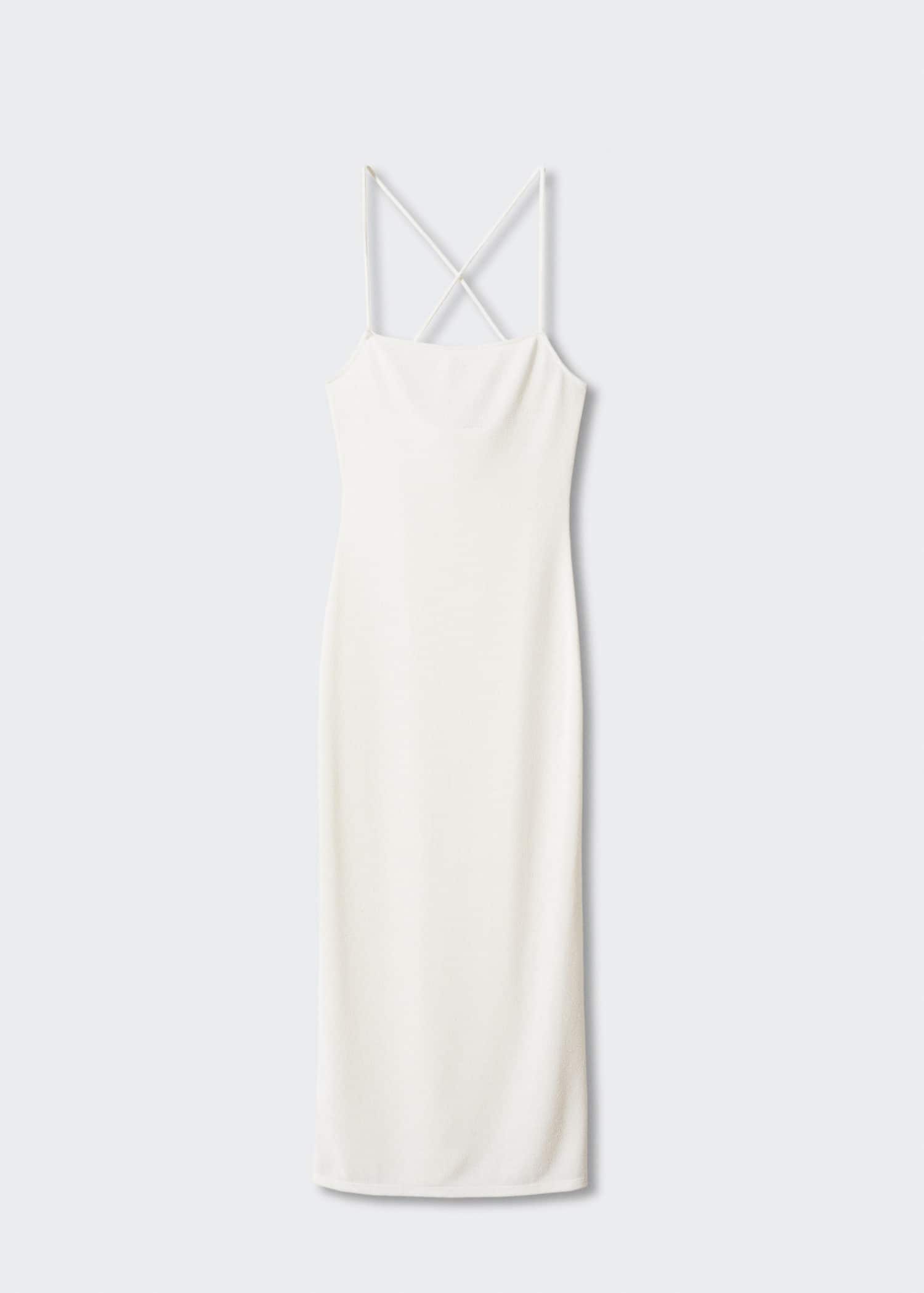 MANGO Cross-Back Knitted Dress in White | Endource