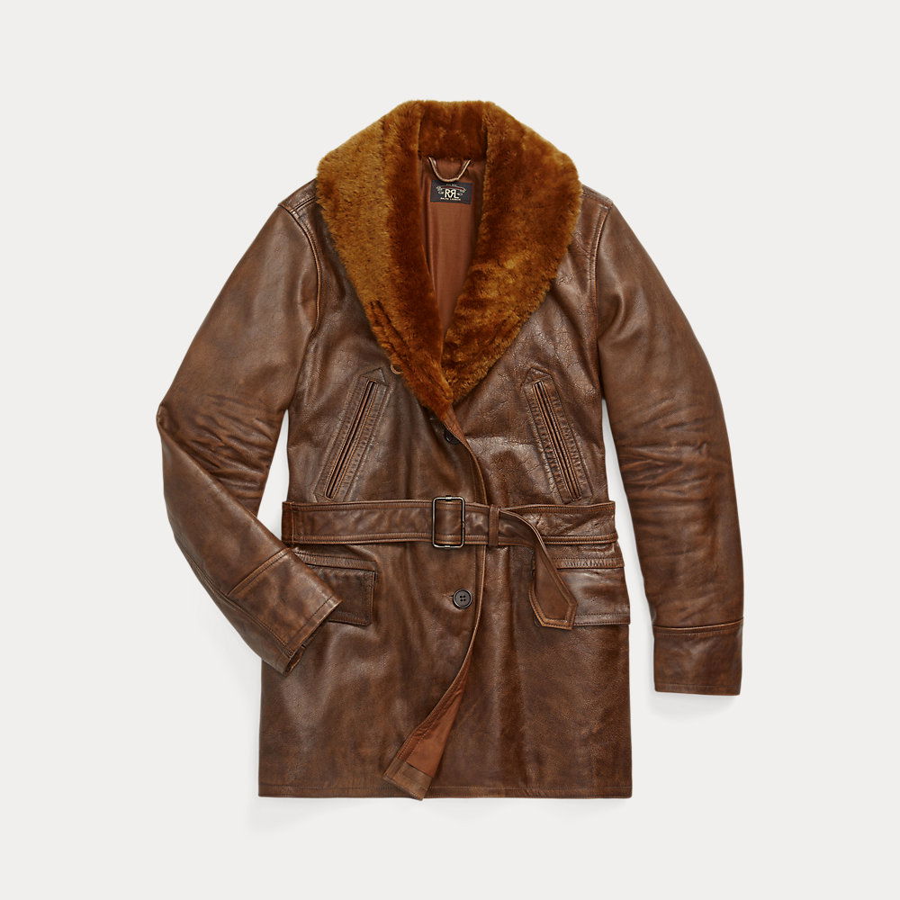 RALPH LAUREN RRL Shearling-Collar Leather Jacket in Brown | Endource