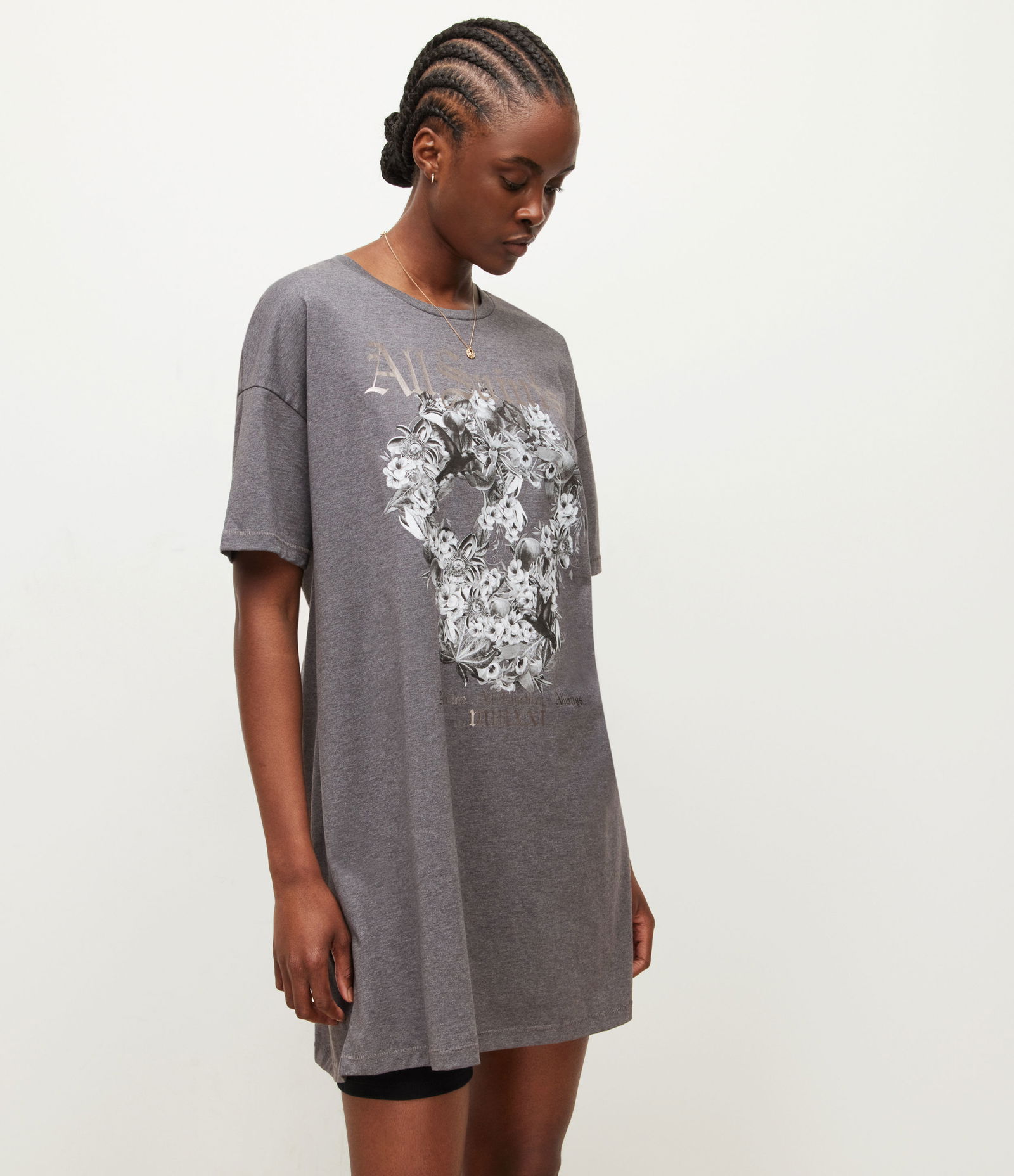 ALLSAINTS Elisi Skull Mini T-Shirt Dress in Washed Black | endource