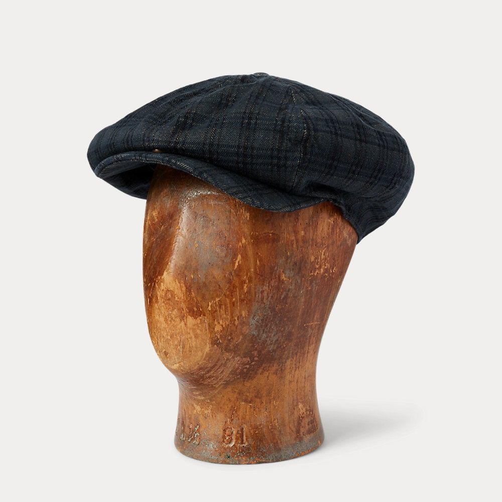 RALPH LAUREN RRL Plaid Jacquard Denim Newsboy Cap in Blue | endource