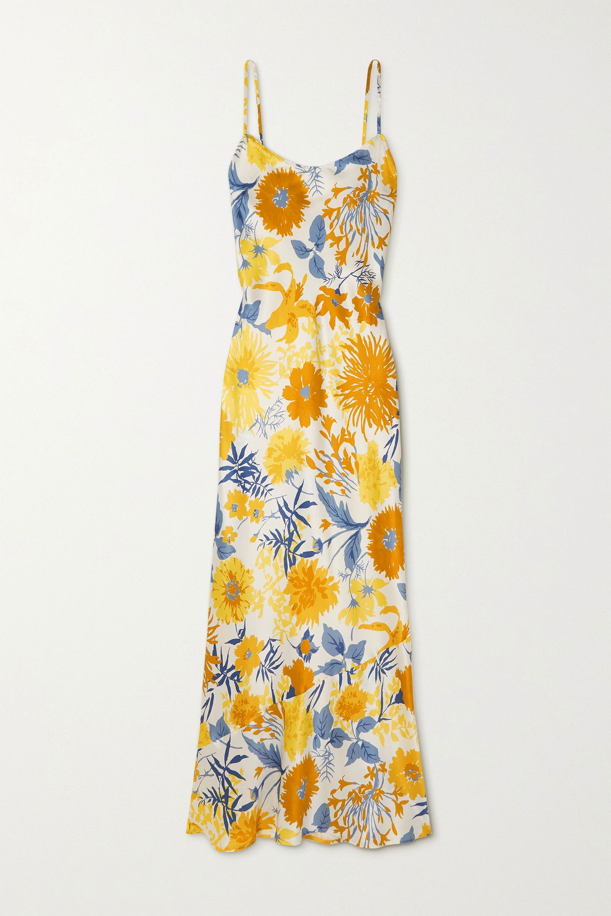 REFORMATION Parma Floral-Print Silk-Charmeuse Maxi Dress in Blue | endource