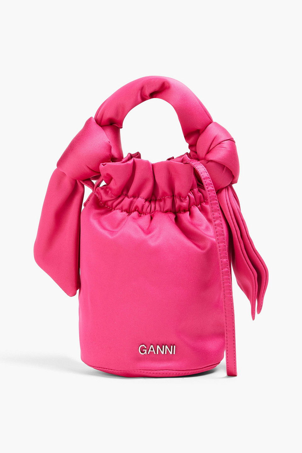 GANNI Knotted Satin Bucket Bag in Purple | Endource
