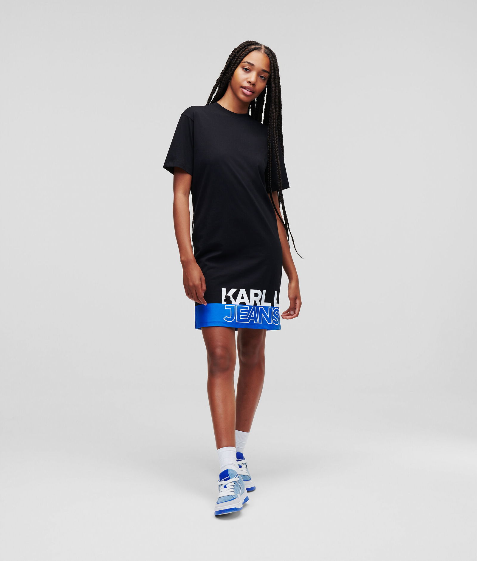 KARL LAGERFELD KLJ Bold Logo T-Shirt Dress in BLACK | endource