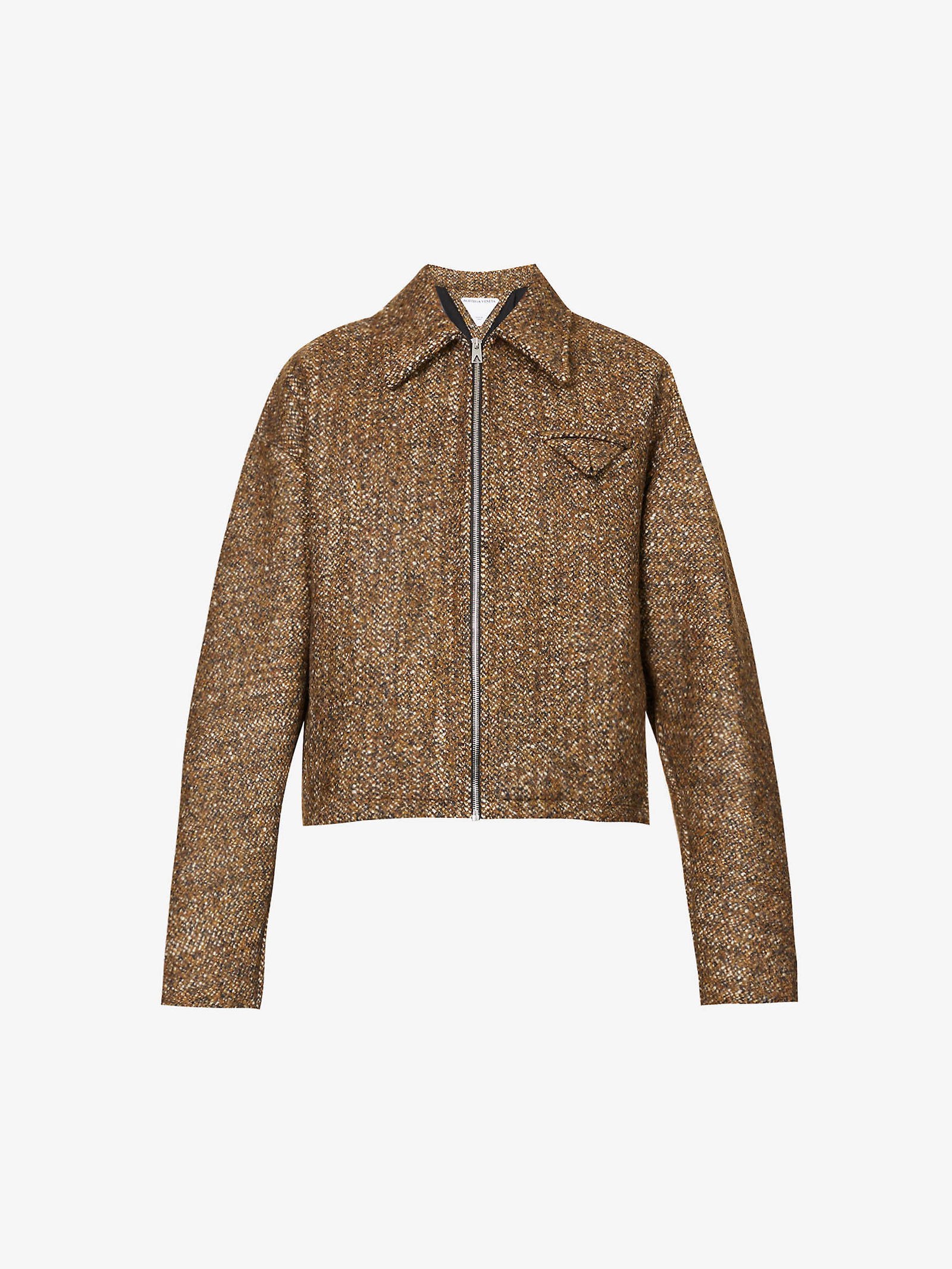 BOTTEGA VENETA Triangle-Pocket Speckled-Weave Wool Jacket in Ochar Grey ...