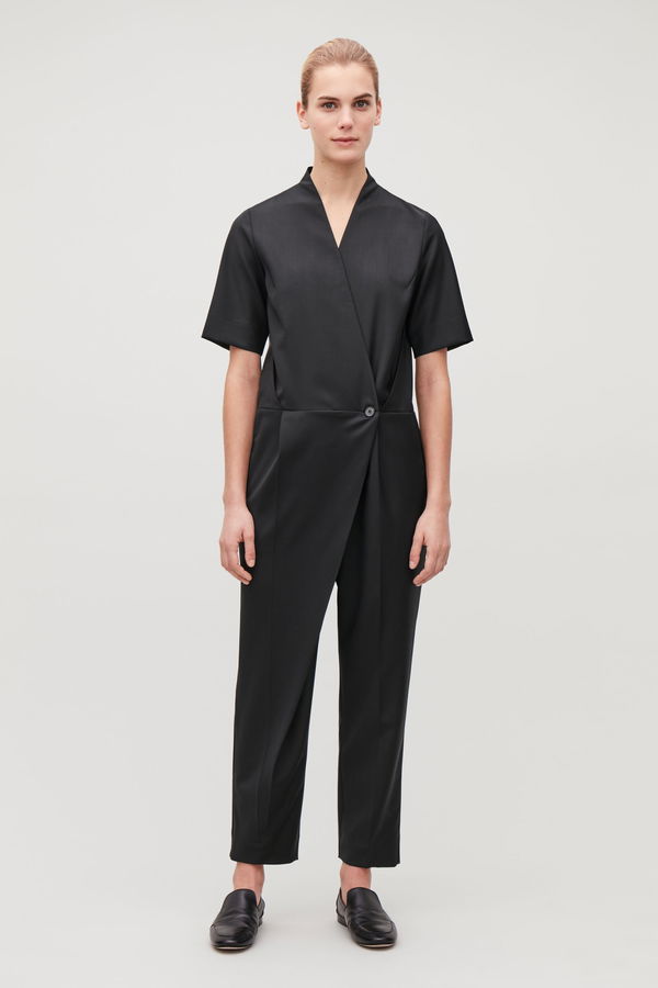 COS Wool Tailored Wrap Jumpsuit in Black | endource