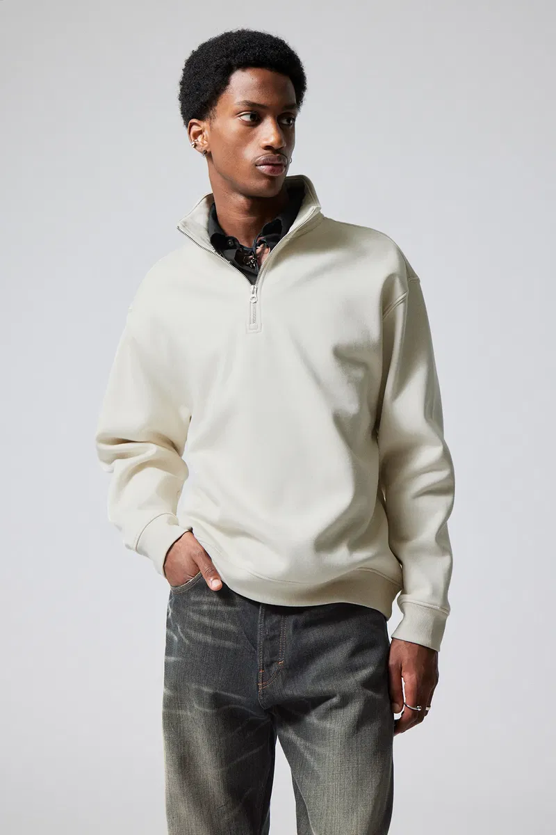 WEEKDAY Relaxed Heavy Half Zip Sweater in Ecru | endource