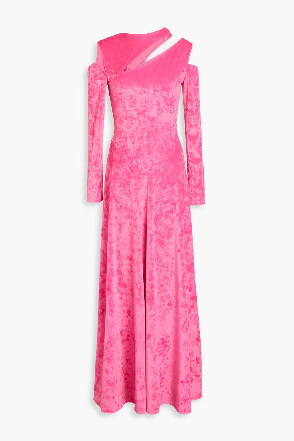 GANNI Cutout Stretch-Velvet Maxi Dress in Pink | endource