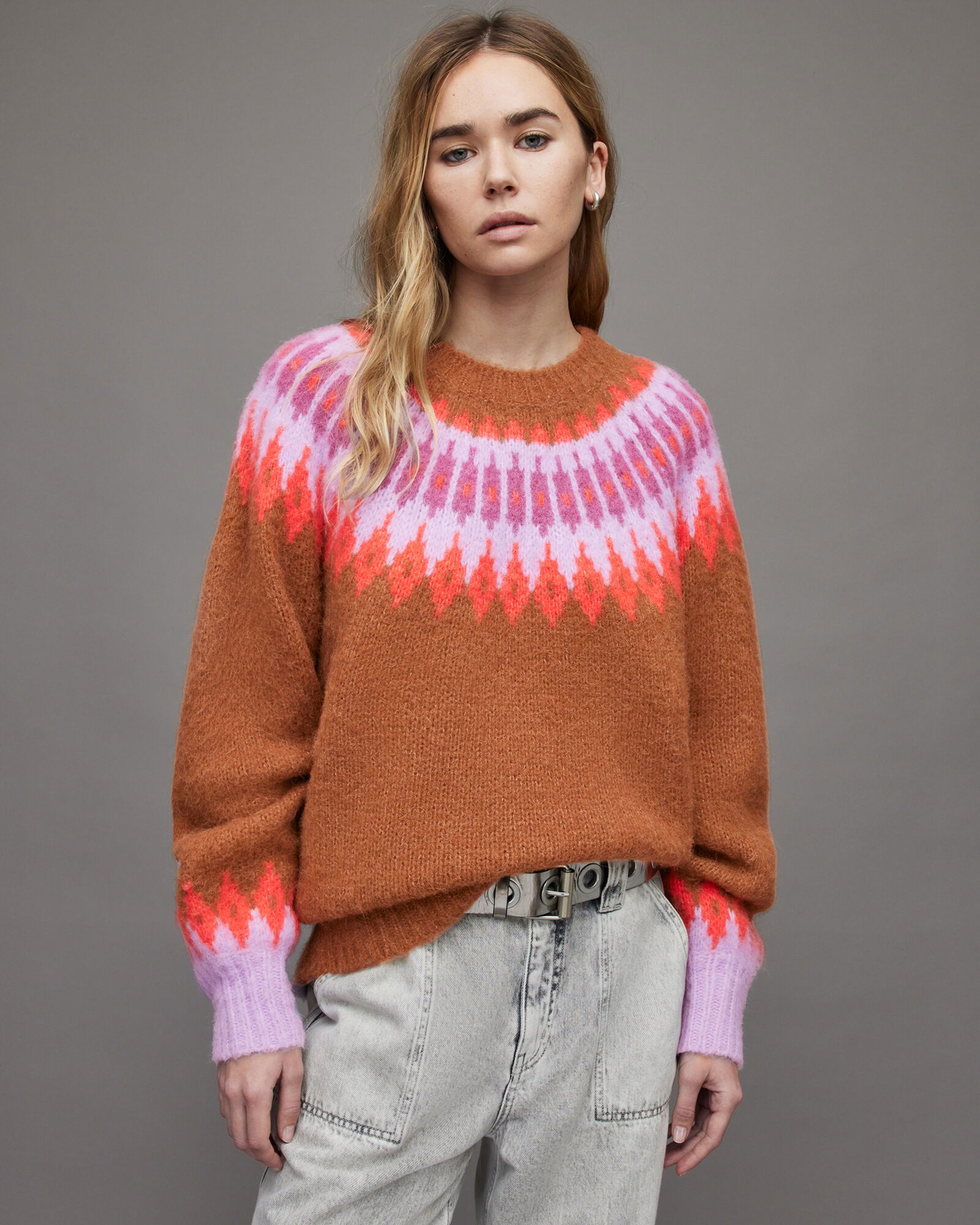 ALLSAINTS Falka Fairisle Jumper in Camel Multi | endource