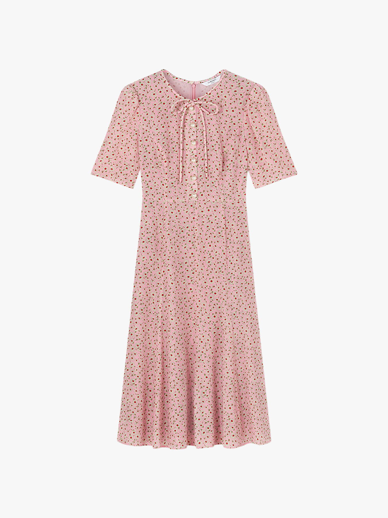 L.K. BENNETT Montana Daisy Print Silk Tea Dress in Pink | endource