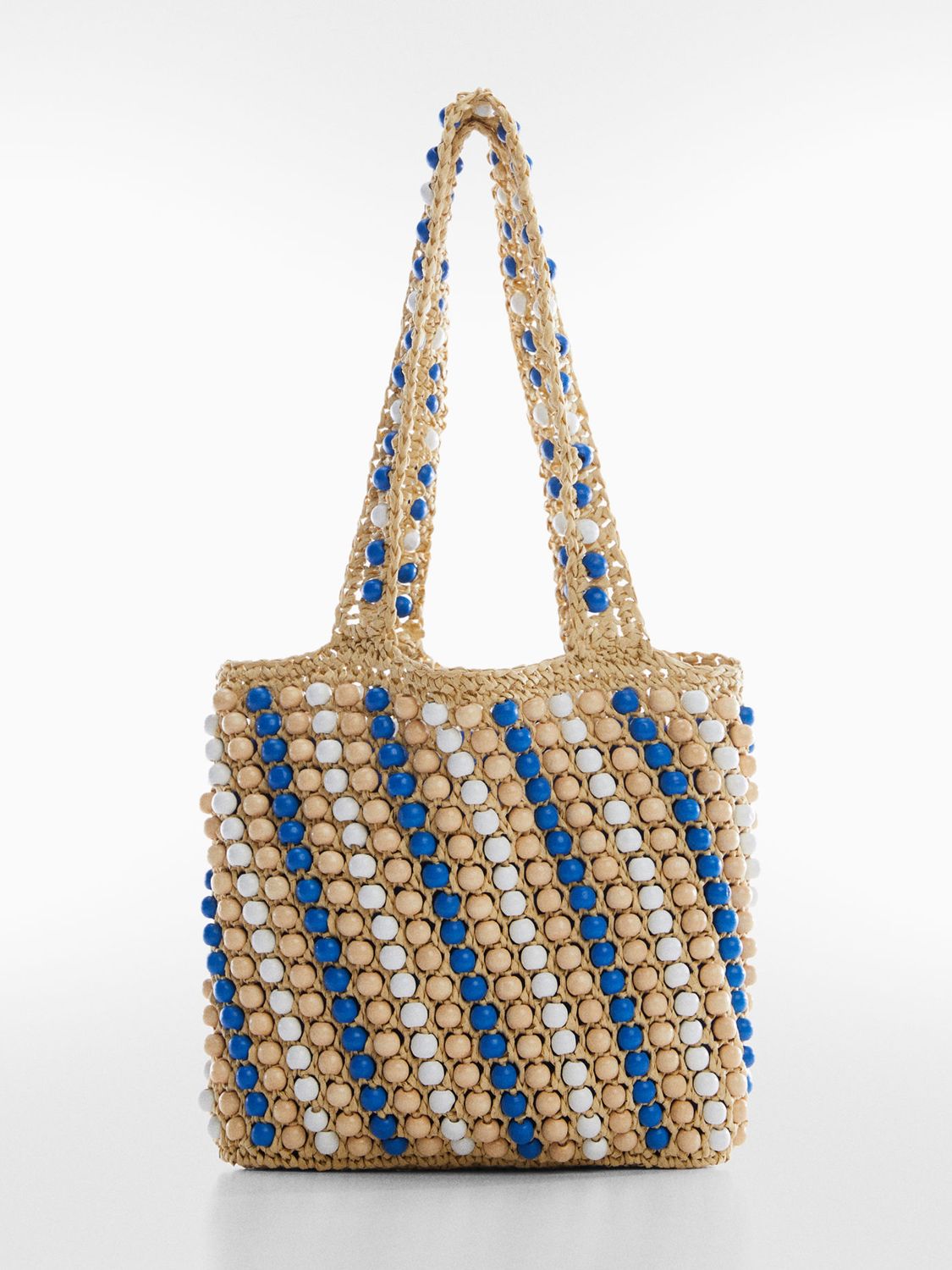 MANGO Nina Beaded Straw Grab Bag in Light Beige | endource