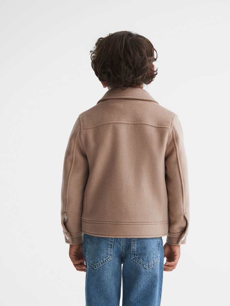REISS Peridoe Junior Wool Trucker Jacket in Camel | endource