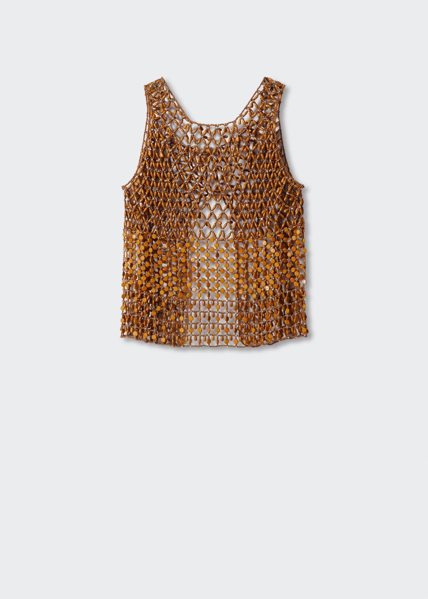 MANGO Beaded Open-Work Top in Olive Green | endource