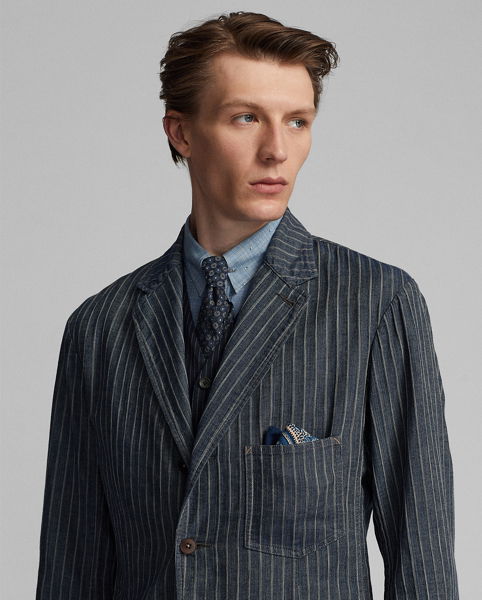 RALPH LAUREN RRL Unconstructed Herringbone Sport Coat in Blue | endource