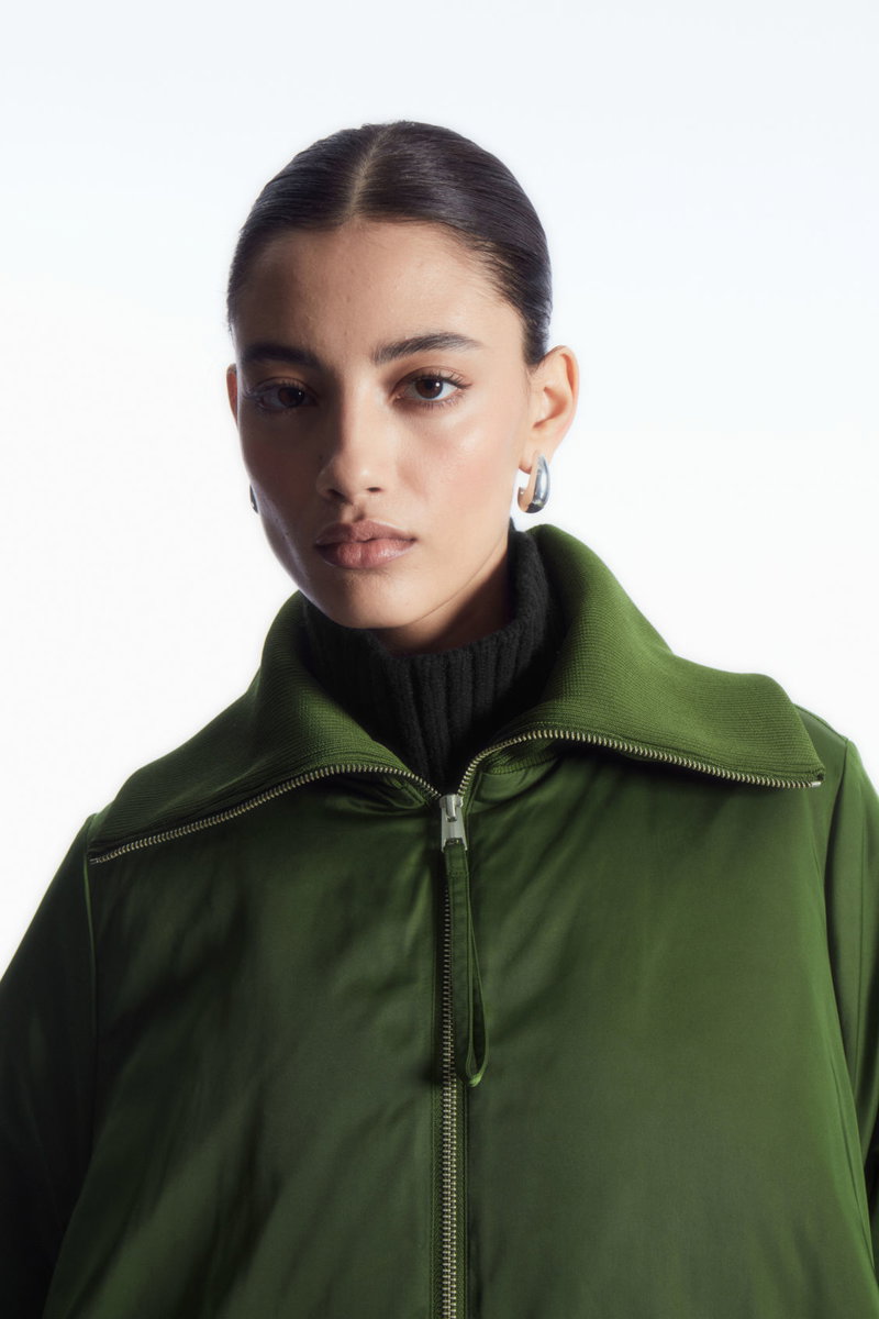 COS Ribbed-Collar Puffer Jacket in DARK GREEN | Endource