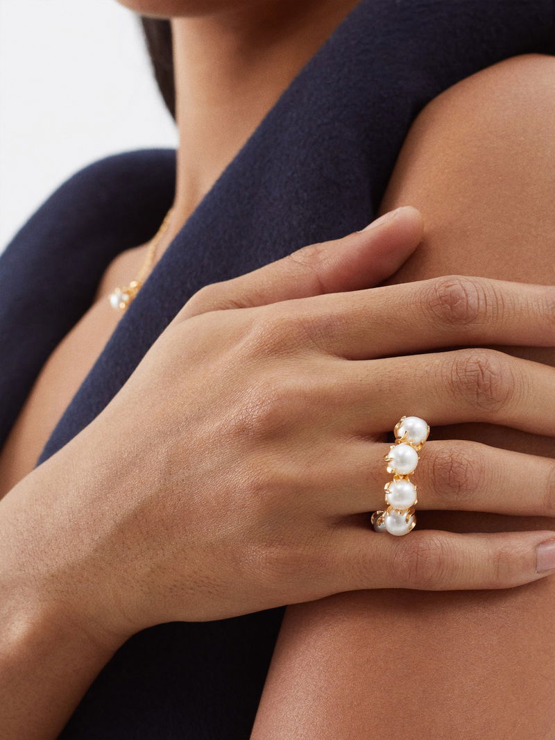 BOTTEGA VENETA Twisted Pearl & 18kt Gold-Plated Ring in Gold | endource