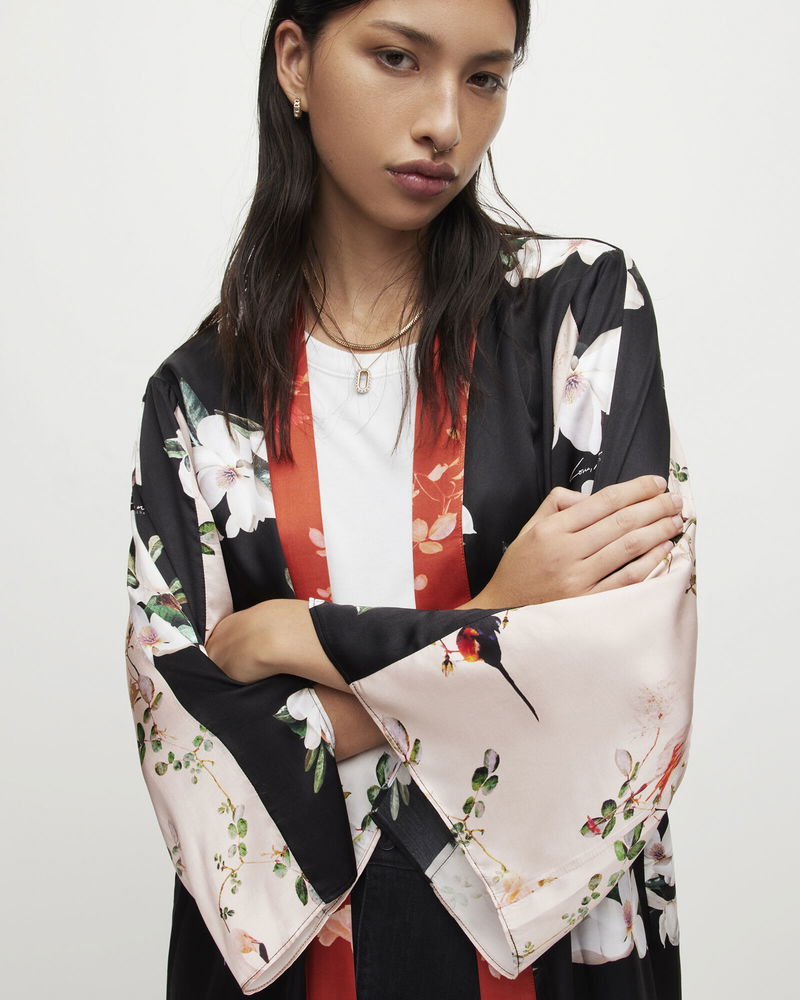 ALLSAINTS Casi Fabia Silk Blend Kimono in DUSK PINK/RED | Endource