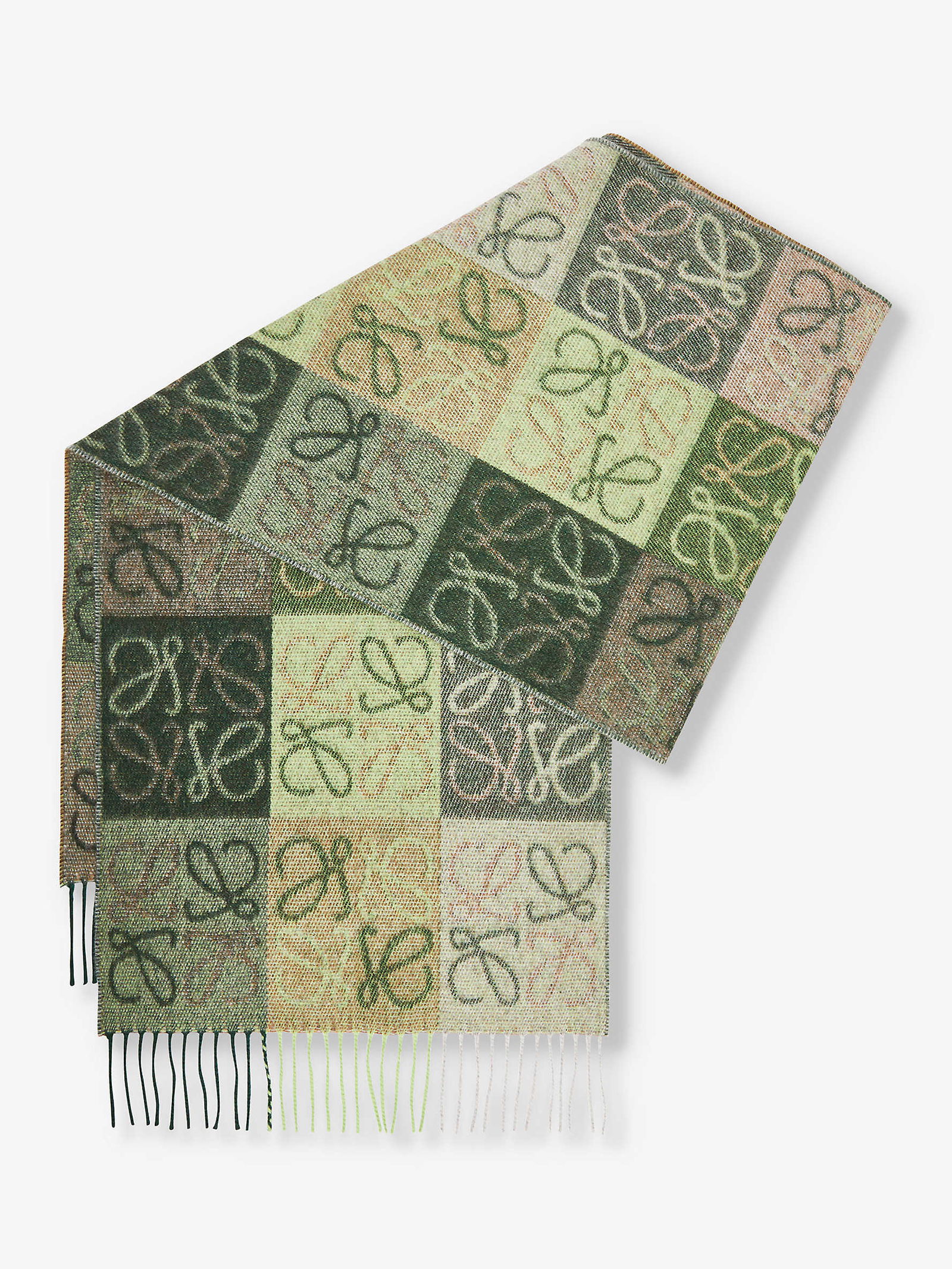 LOEWE Anagram Monogram Wool-And-Cashmere Blend Scarf in BOTTLE GREEN ...