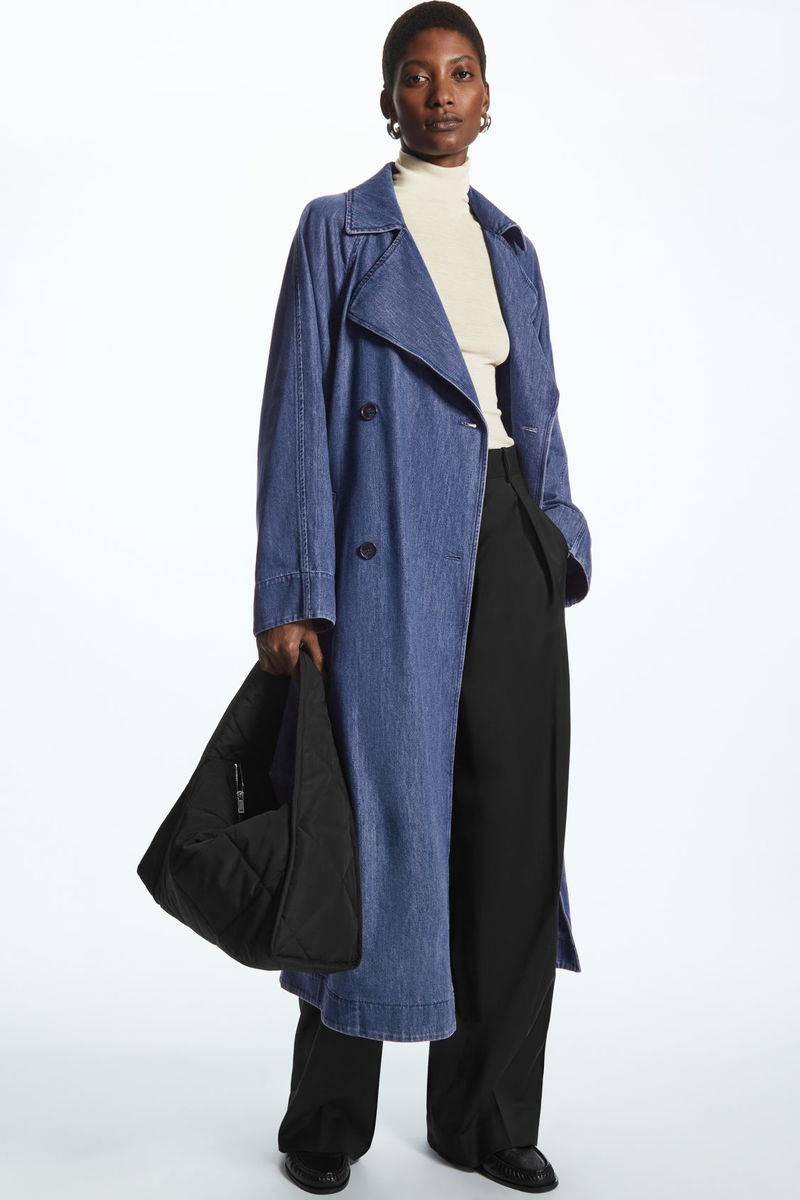 COS Belted Denim Trench Coat in LIGHT BLUE | endource