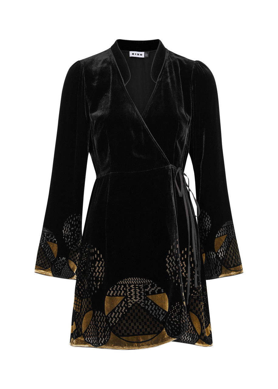 RIXO Iris Velvet Wrap Mini Dress | endource