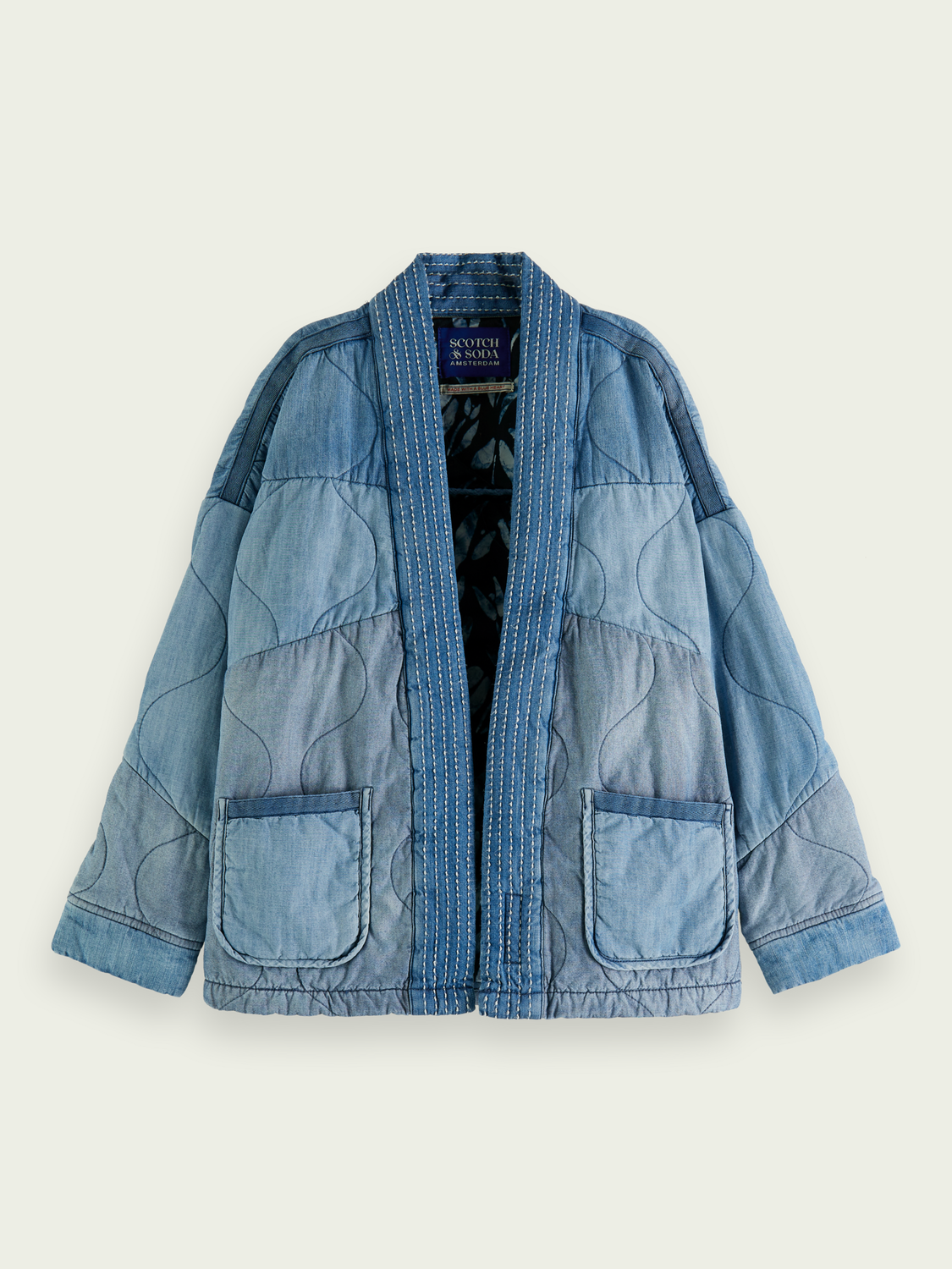SCOTCH & SODA Quilted Denim Kimono-Style Jacket in Washed Indigo | Endource