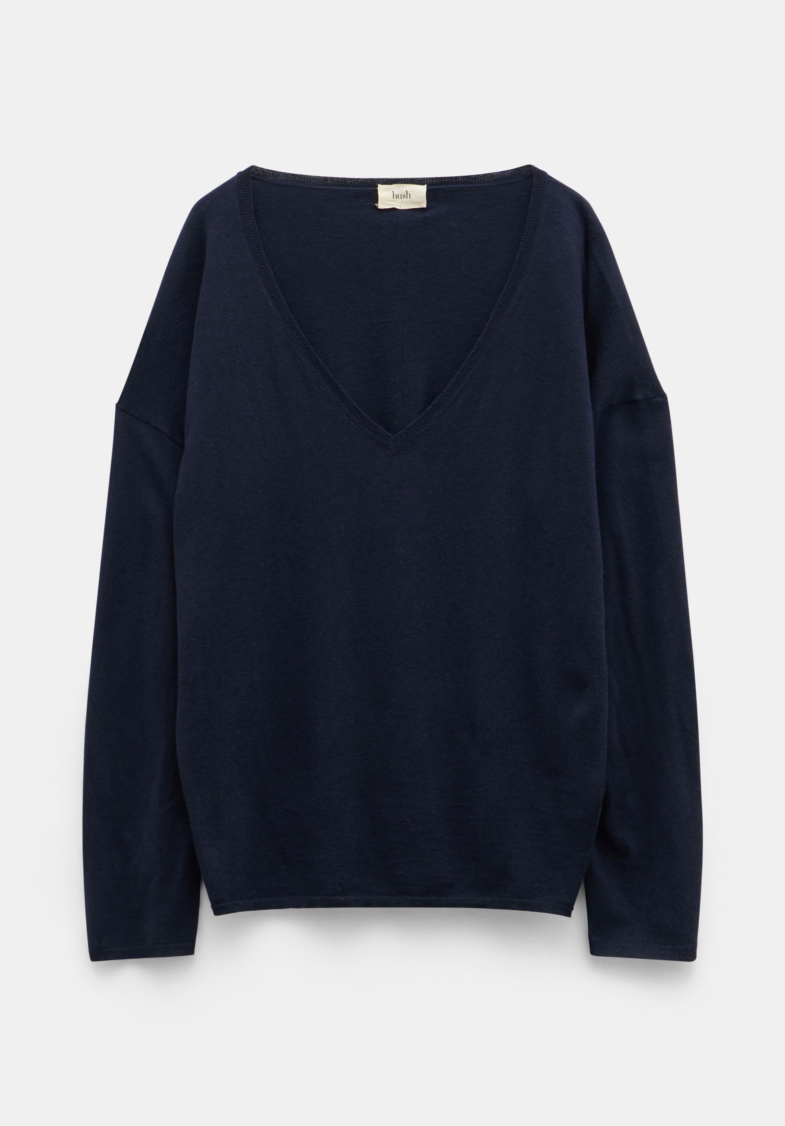 HUSH Kitty Super Slouchy Easy V Jumper in Navy | endource