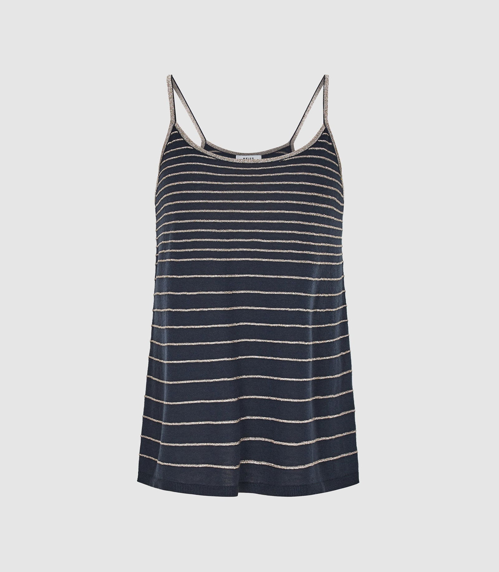 REISS Maddy Metallic Striped Knit Cami Top in Navy | endource