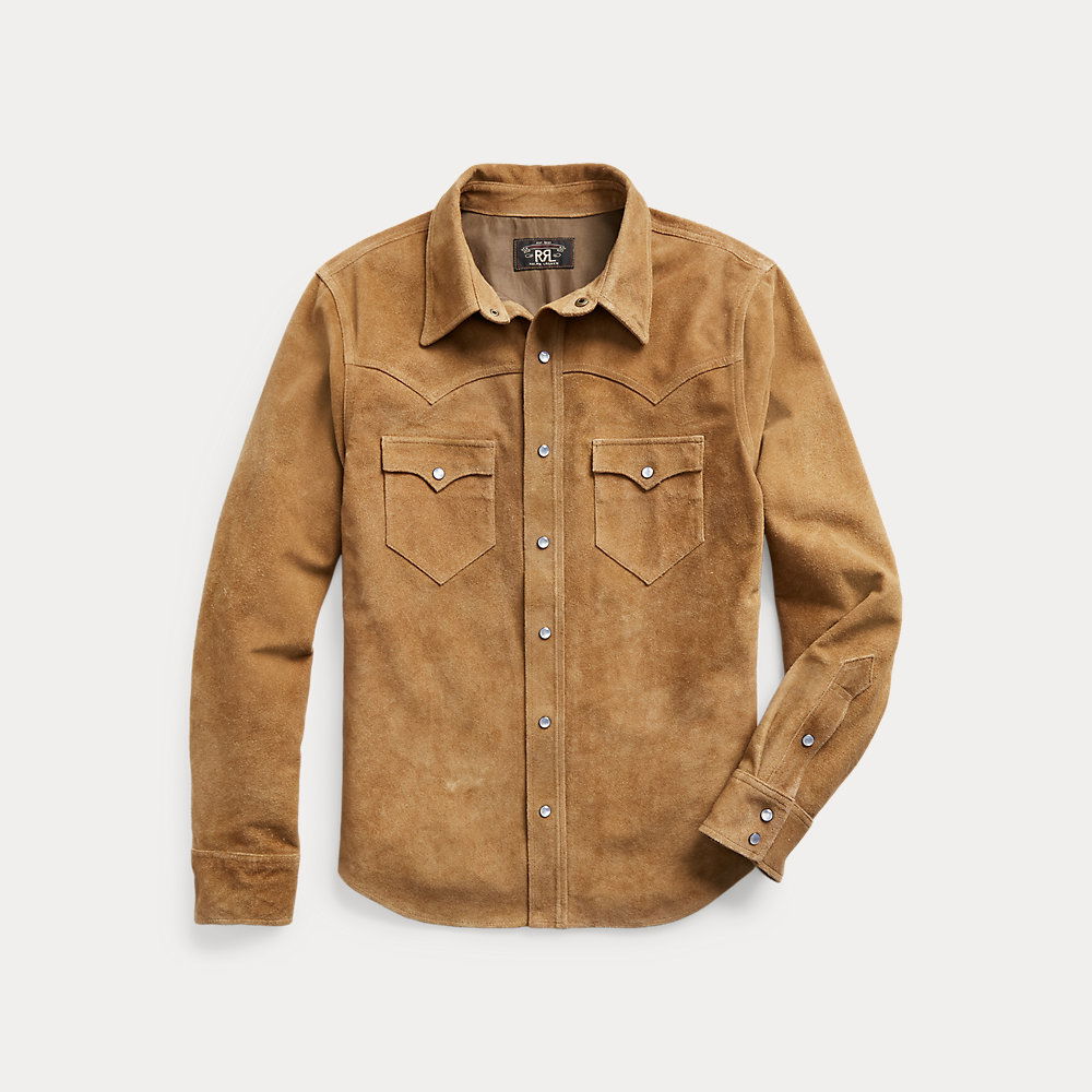 RALPH LAUREN RRL Suede Western Shirt Jacket in Tan | endource