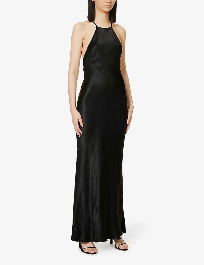 BEC & BRIDGE Indi High-Neck Satin Maxi Dress in BLACK | endource