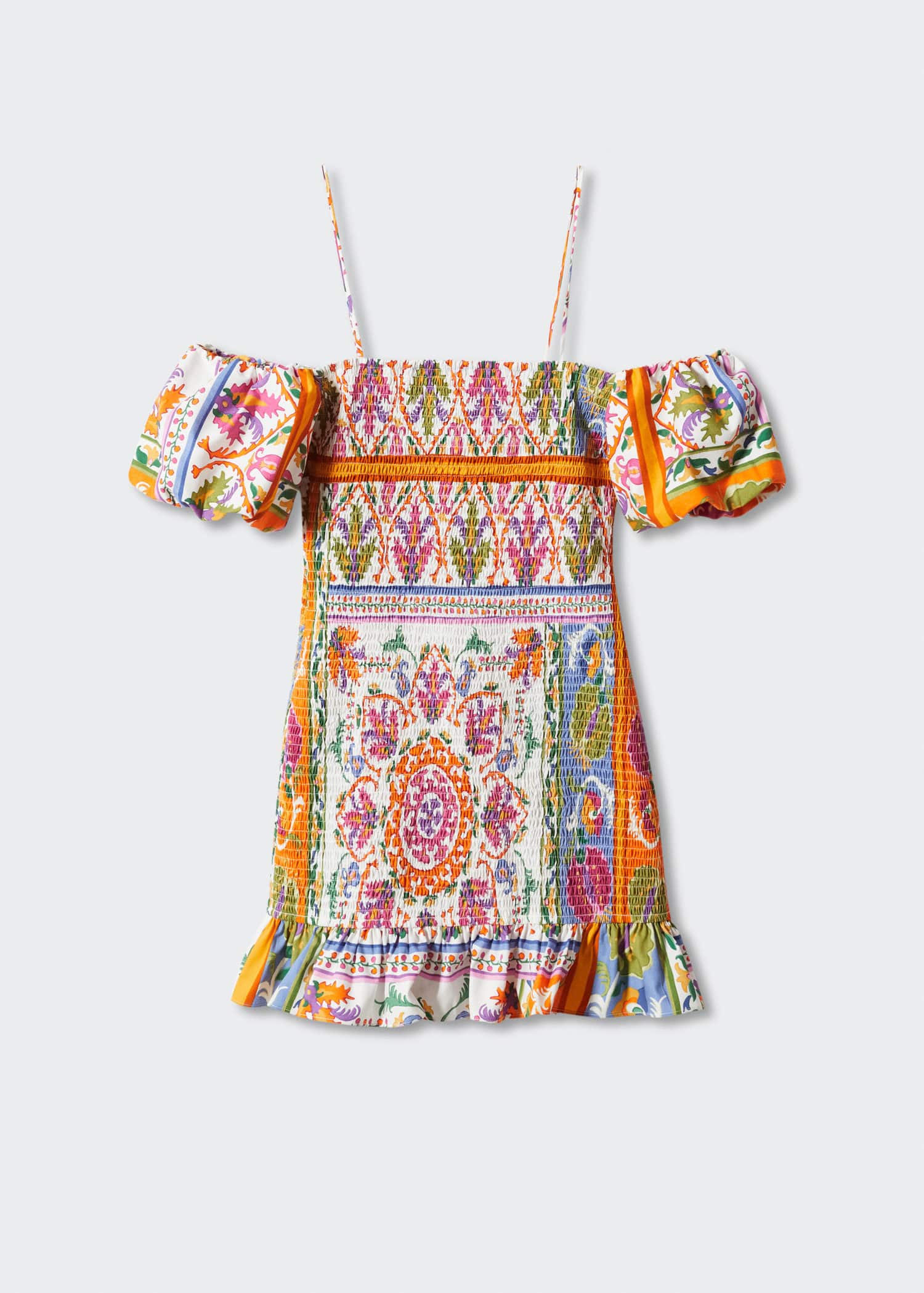 MANGO Ruffled Dress with Puffed Sleeves in Off White | Endource