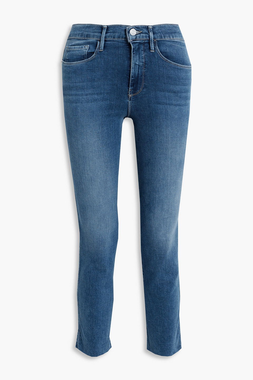 FRAME Le Pixie Sylvie Cropped Mid-Rise Slim-Leg Jeans in Blue | endource
